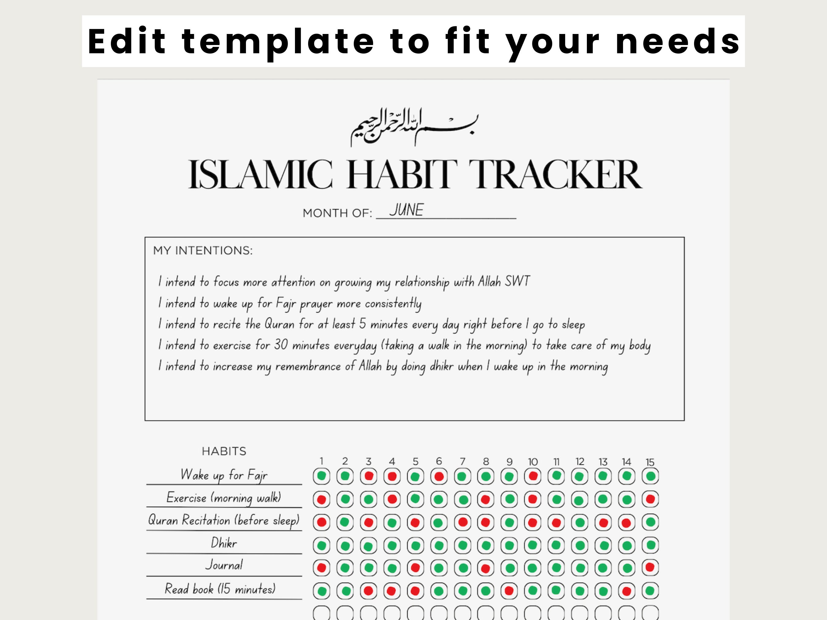 Digital Islamic Habit Tracker Printable Muslim Planner, Ibadah Tracker ...