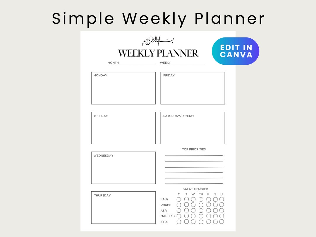 Digital Weekly Planner Printable Muslim Daily Planner Islamic Planner ...