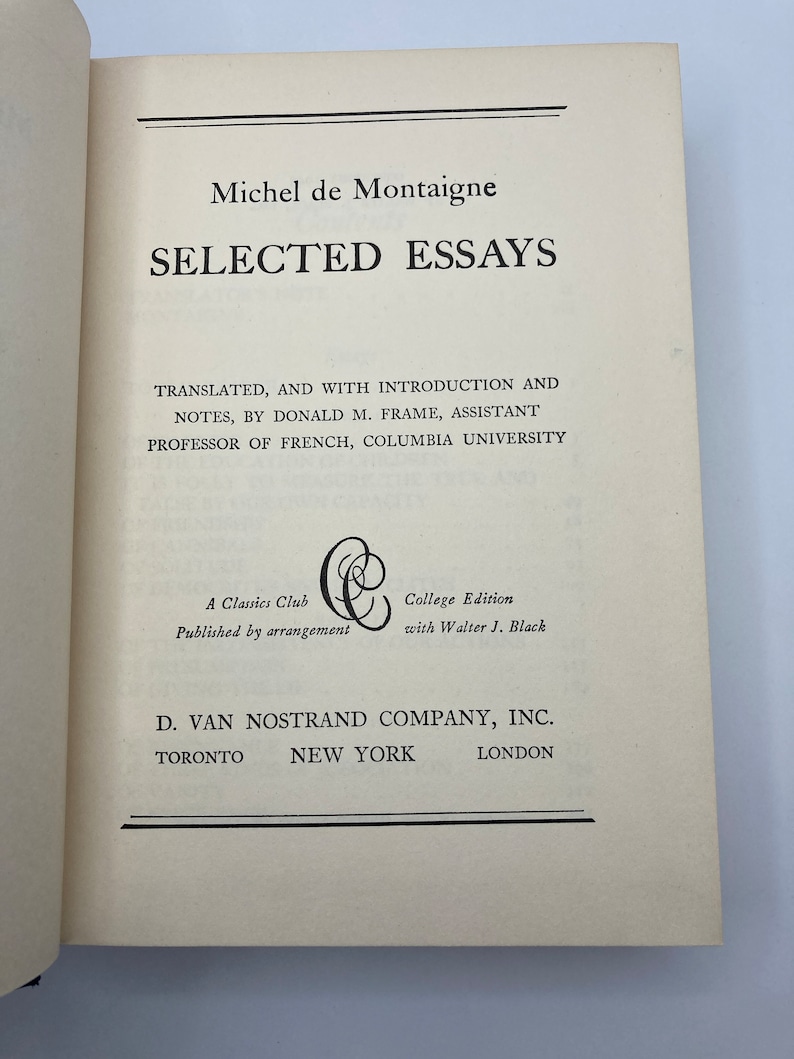 Michel De Montaigne Vintage Book, Selected Essays of Montaigne 1940s ...
