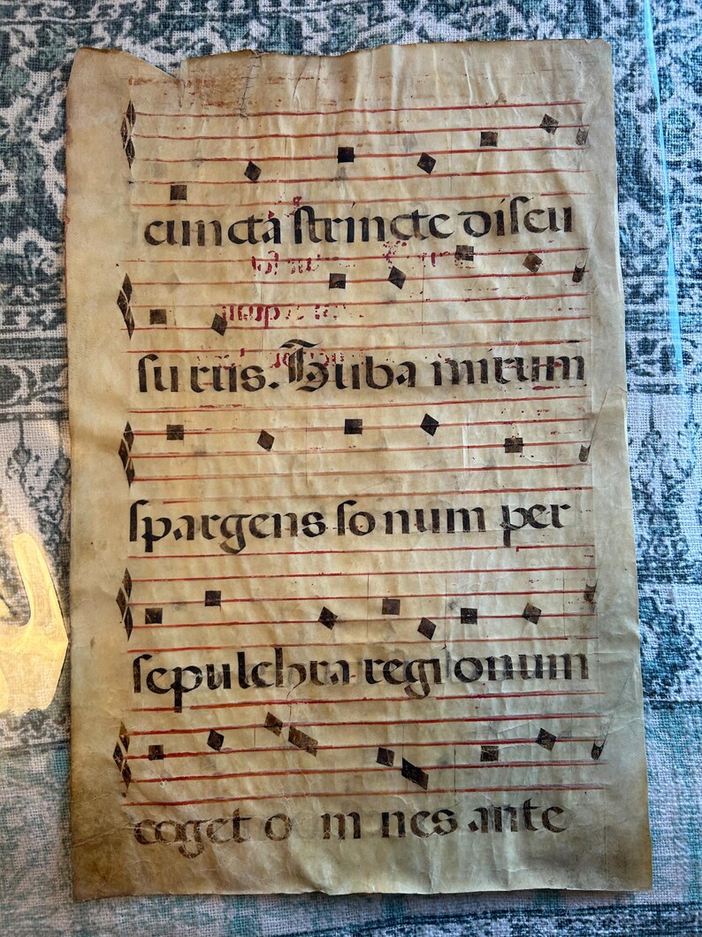 Gregorian Chant Manuscript Leaf Catholic Christian Vellum Parchment ...