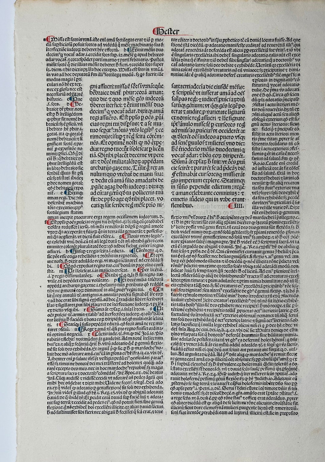 1400s Gothic Bible Manuscript Incunabula Folio Page From Book of Esther ...