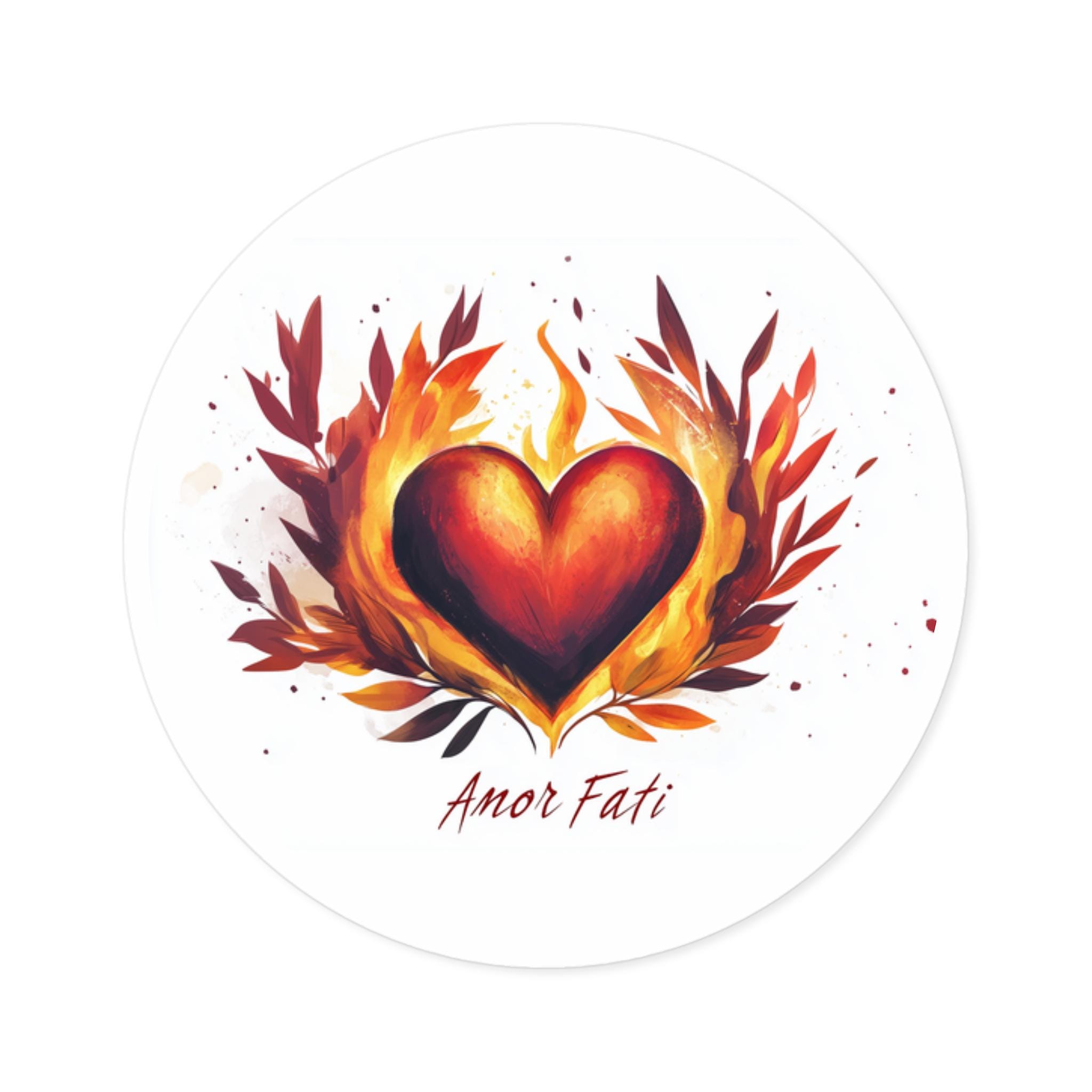 Amor Fati Sticker | Round Watercolor Heart Stoic Decal, Philosophy Gift ...