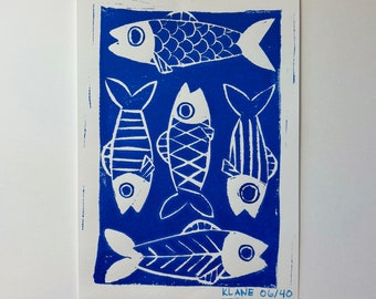 Tinned Fish Linocut Print | Sardines Print | Food Art | Original Art ...