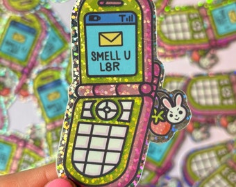 Y2k Flip Phone Holographic Vinyl Sticker, Decal for Laptops, Water ...