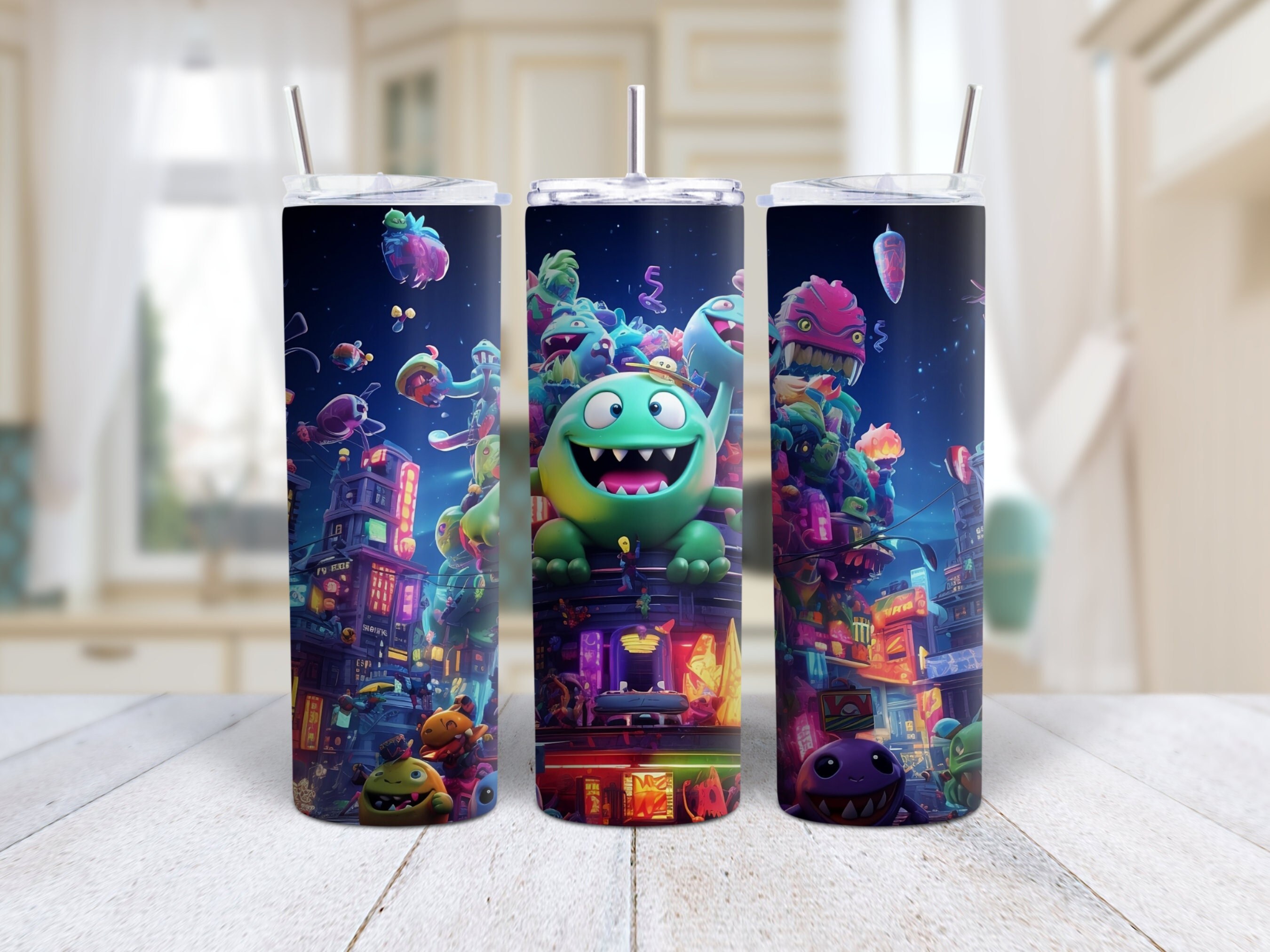 3D Cartoon Monsters 20 Oz Tumbler Wrap 20 Oz Skinny Tumbler Sublimation ...