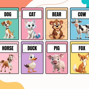 24 Animals Flash Cards Animals Printable Flash Cards Digital Animals ...