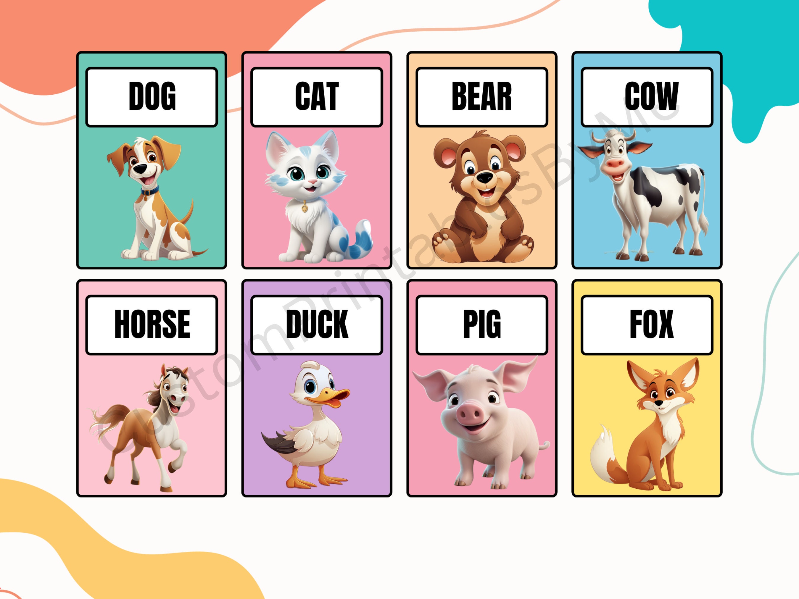 24 Animals Flash Cards Animals Printable Flash Cards Digital Animals ...