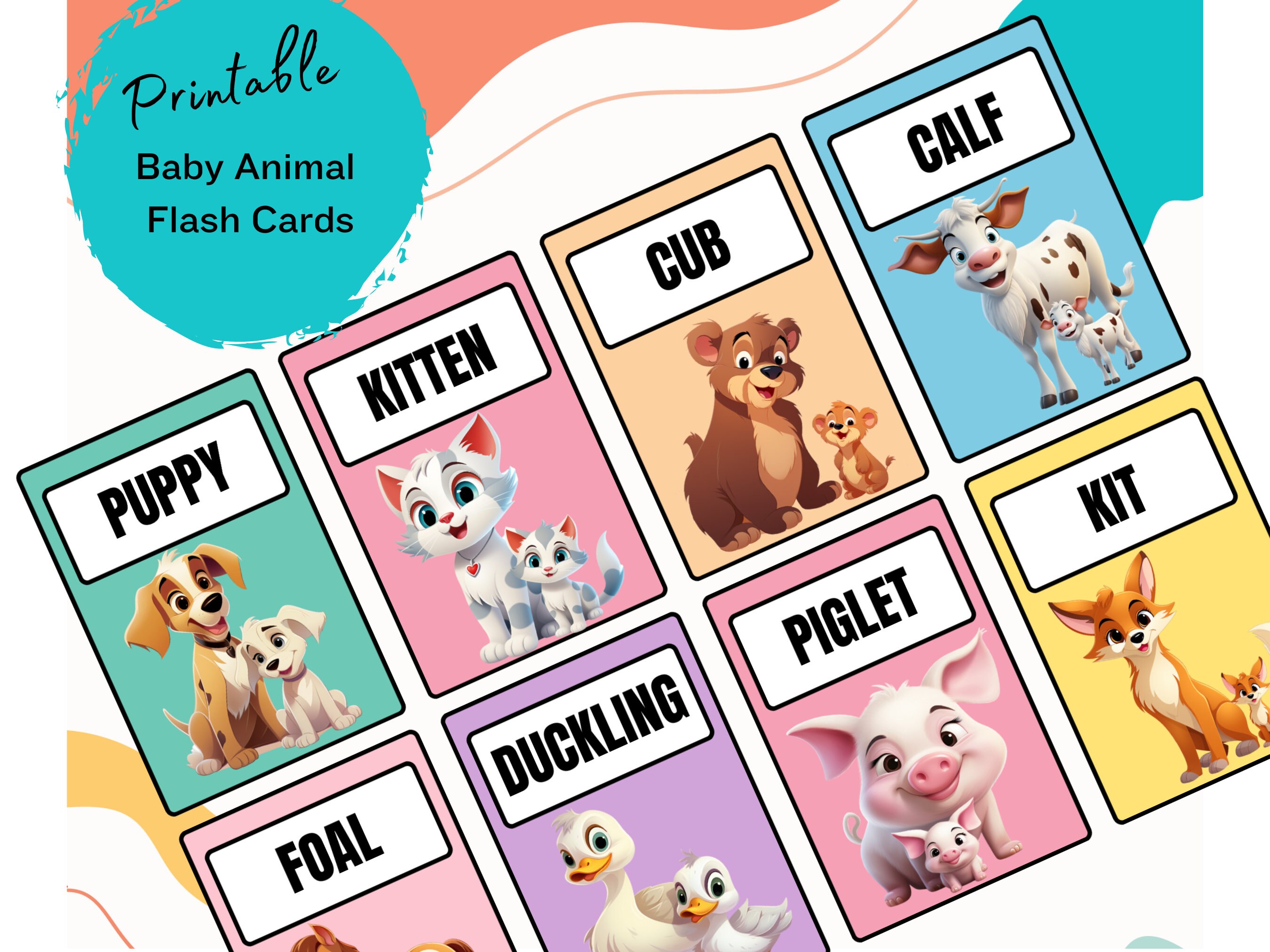 16 Baby Animals Flash Cards Baby Animals Printable Flash Cards Digital ...