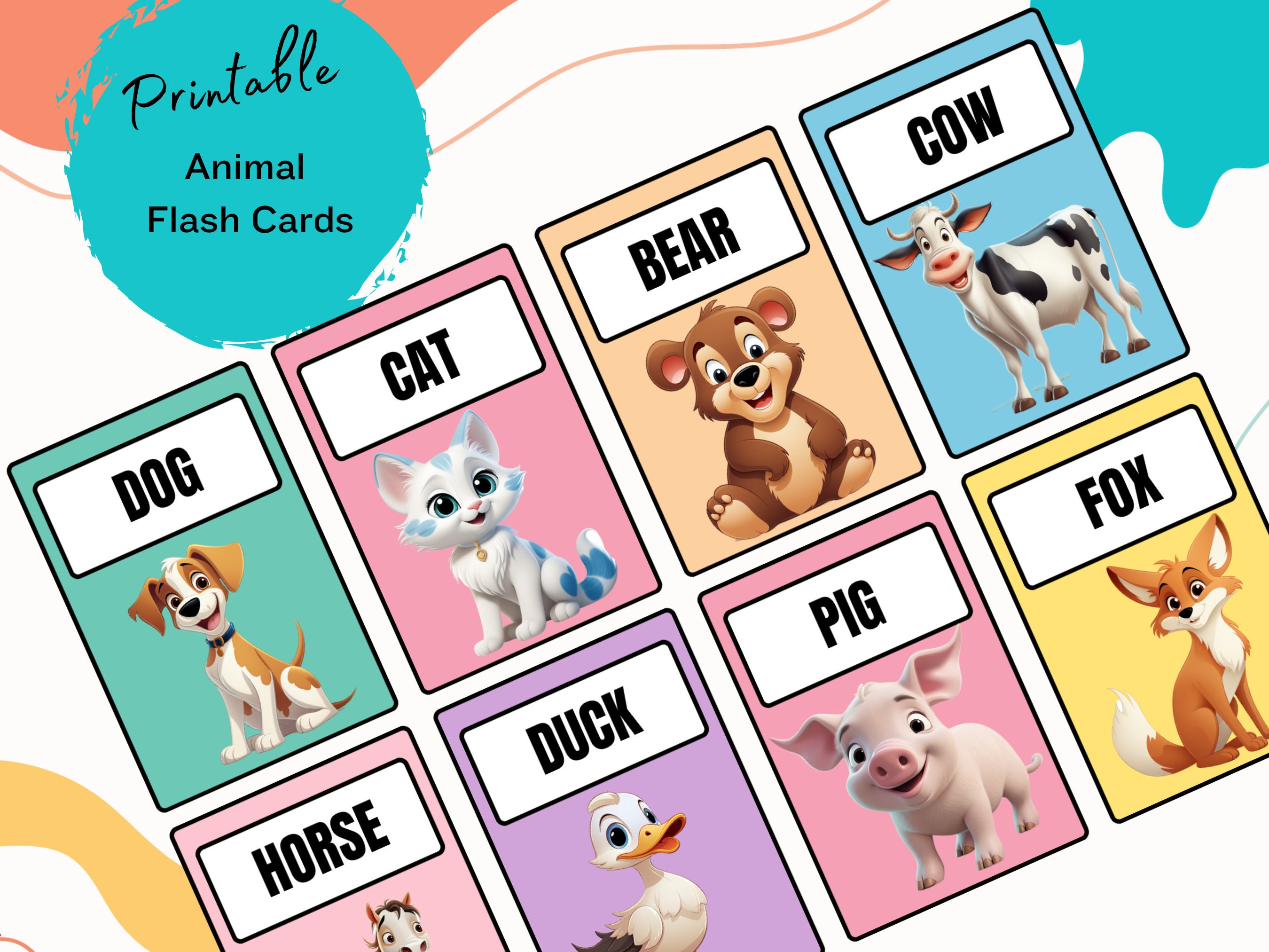 24 Animals Flash Cards Animals Printable Flash Cards Digital Animals ...