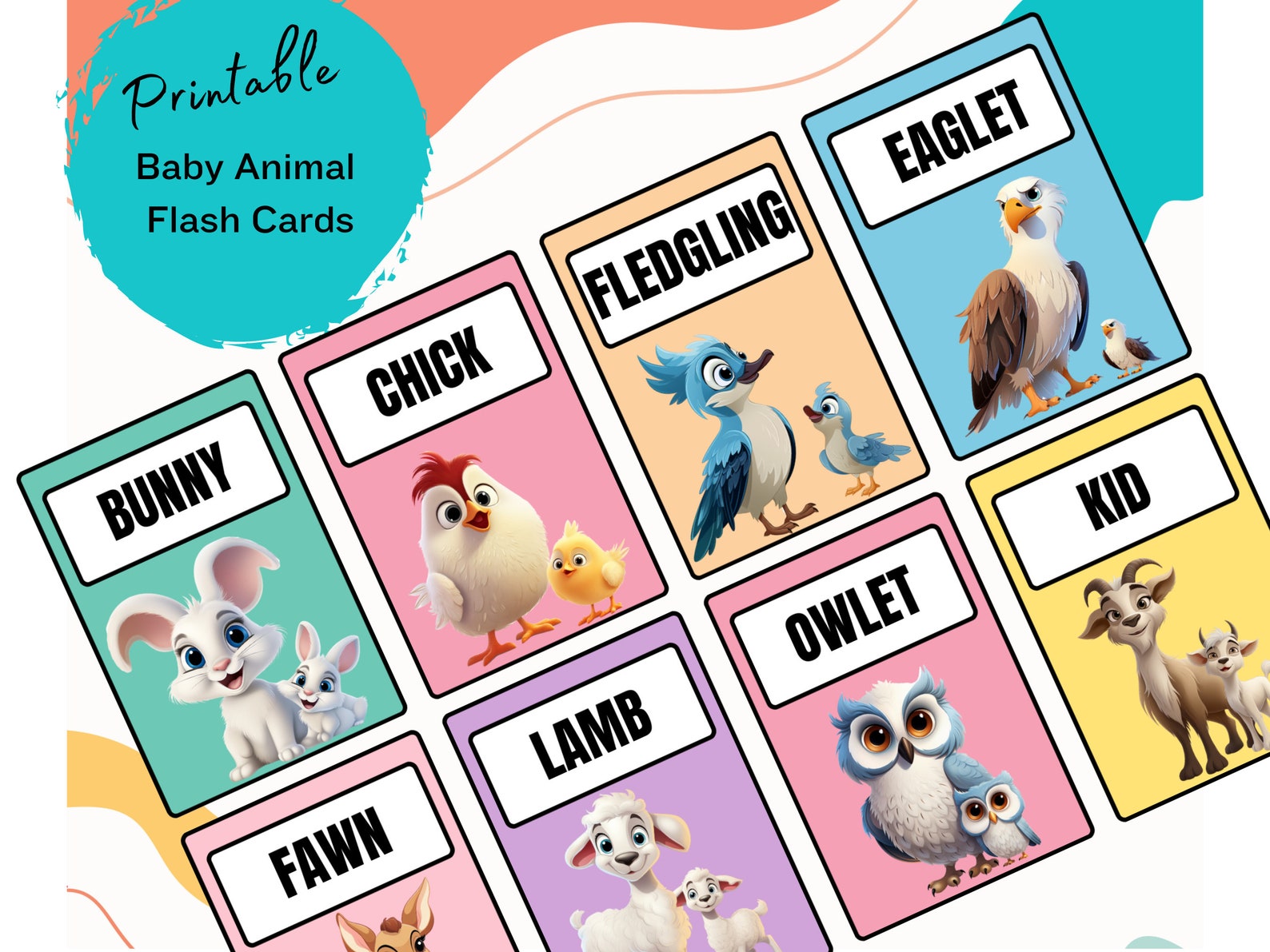 16 Baby Animals Flash Cards Baby Animals Printable Flash Cards Digital ...