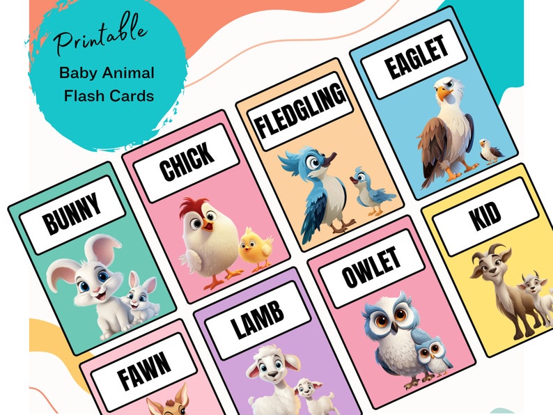 16 Baby Animals Flash Cards Baby Animals Printable Flash Cards Digital ...