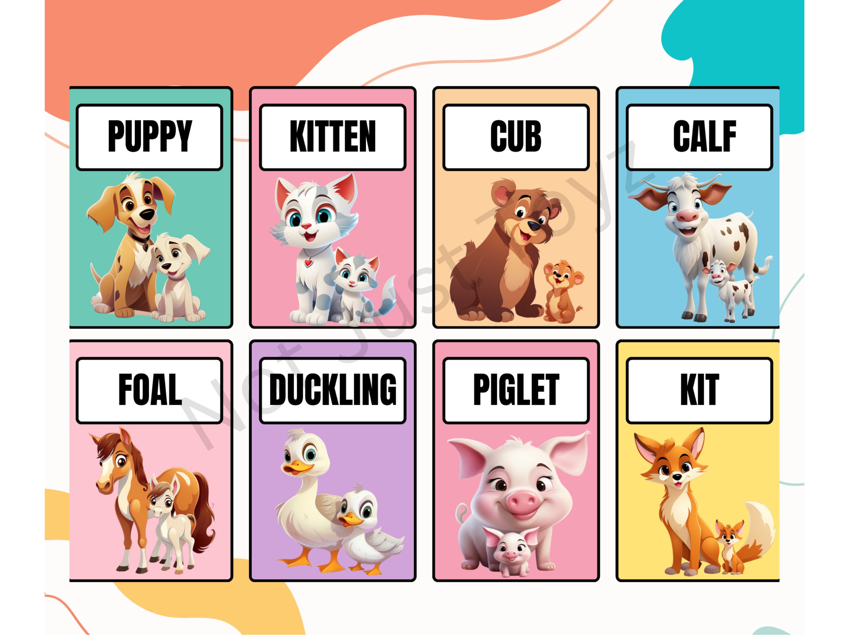 16 Baby Animals Flash Cards Baby Animals Printable Flash Cards Digital ...