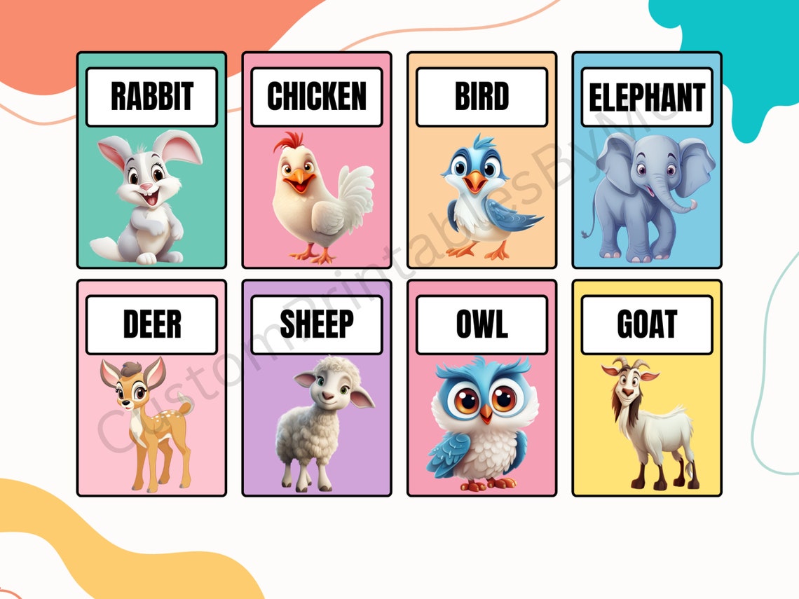 24 Animals Flash Cards Animals Printable Flash Cards Digital Animals ...