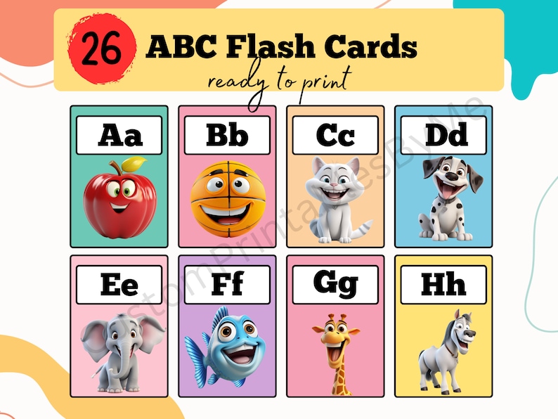 26 ABC Alphabet Flash Cards ABC Printable Flash Cards Digital ABC Flash ...