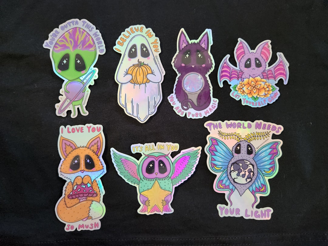 Cute Holo Sticker Pack, Creatures of the Night Stickers, Encouraging ...