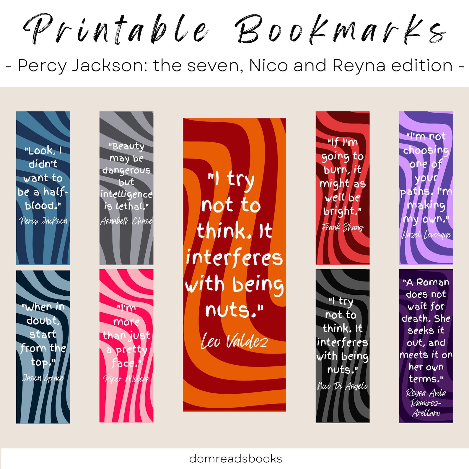 Percy Jackson | Printable Bookmarks | Digital Bookmark | Percy Jackson ...