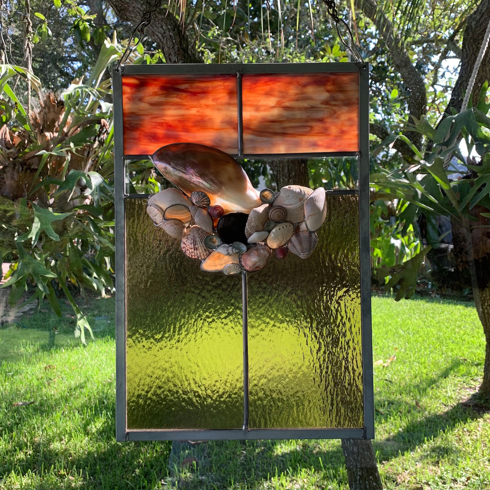 Stained Glass Panel With Shells - Great for Beach House, Coastal ...