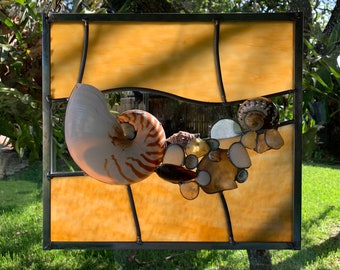 Stained Glass Panel With Shells Great for Beach House, Coastal Elegance ...