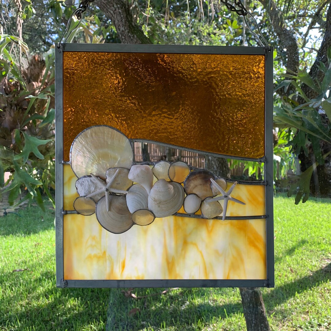 Stained Glass Panel Featuring Seashells - Perfect for Beach House - Etsy