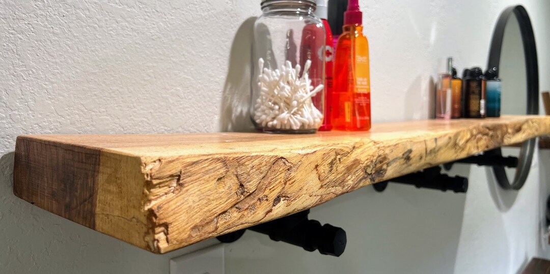 Wood Slab Floating Shelf With Iron Pipe Brackets - Etsy