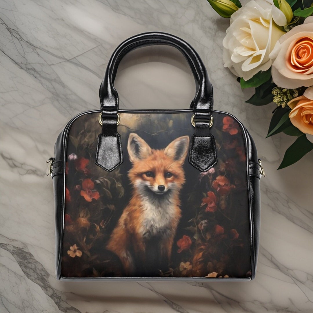 Flower Fox Handbag, Whimsical Handbag, Gift for Fox Lover, Dark ...