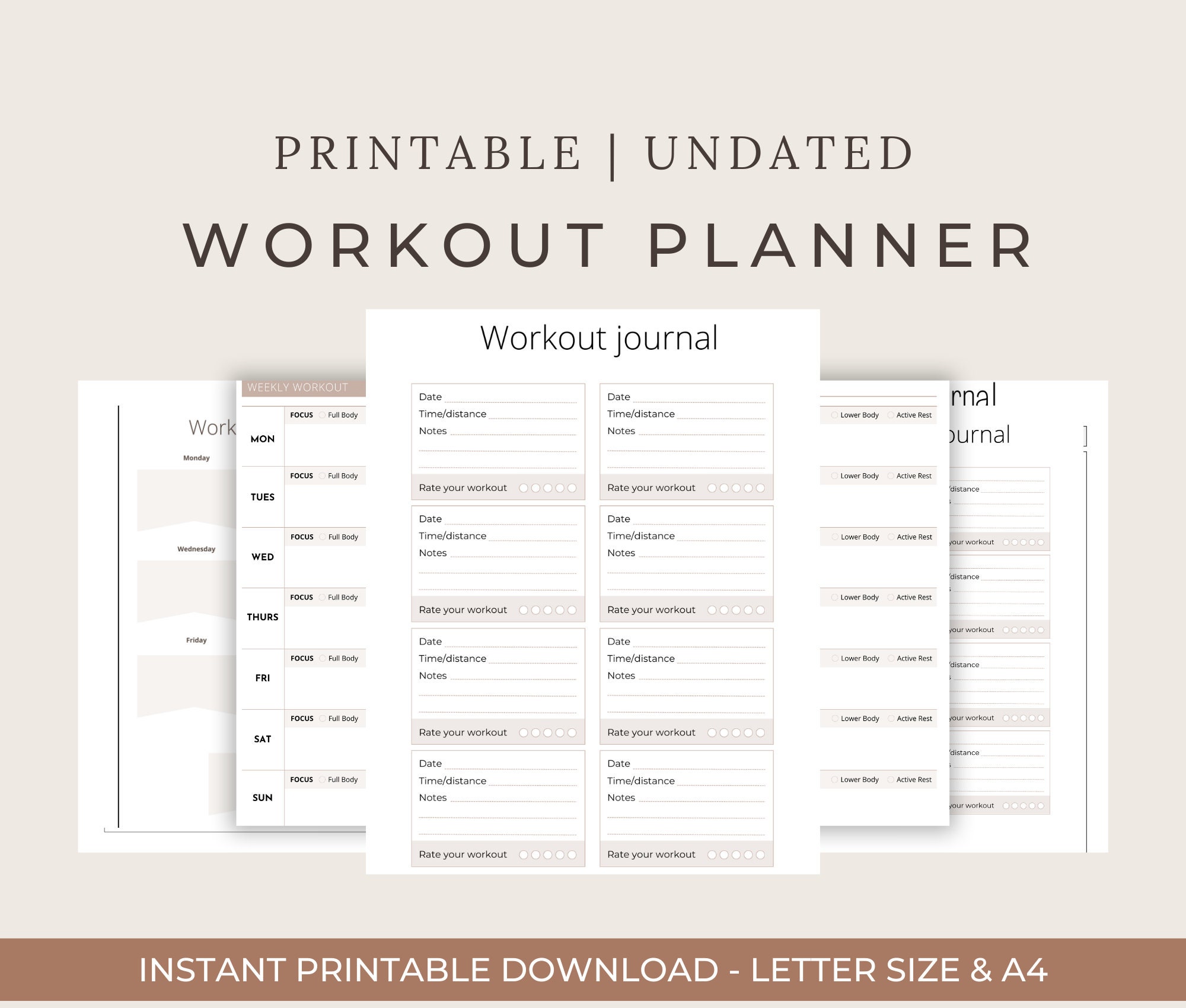 Workout Tracker Printable, Daily Exercise Log, Fitness Journal, Workout ...