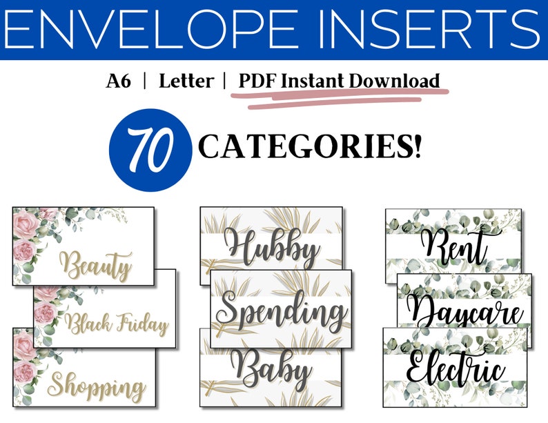 Cash Budgeting Envelope Inserts | EUCALYPTUS | A6 | Instant Digital ...