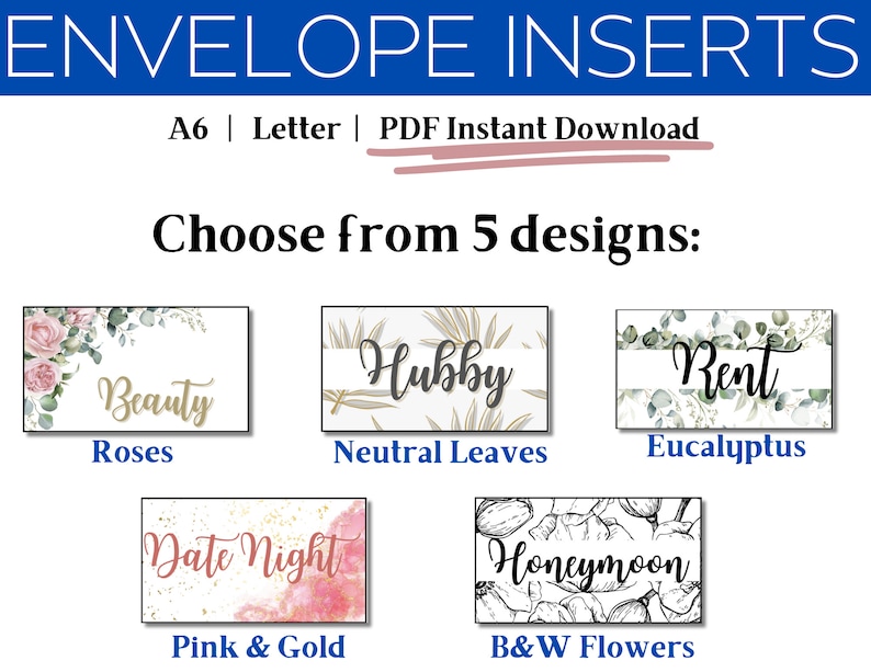 Cash Budgeting Envelope Inserts | EUCALYPTUS | A6 | Instant Digital ...