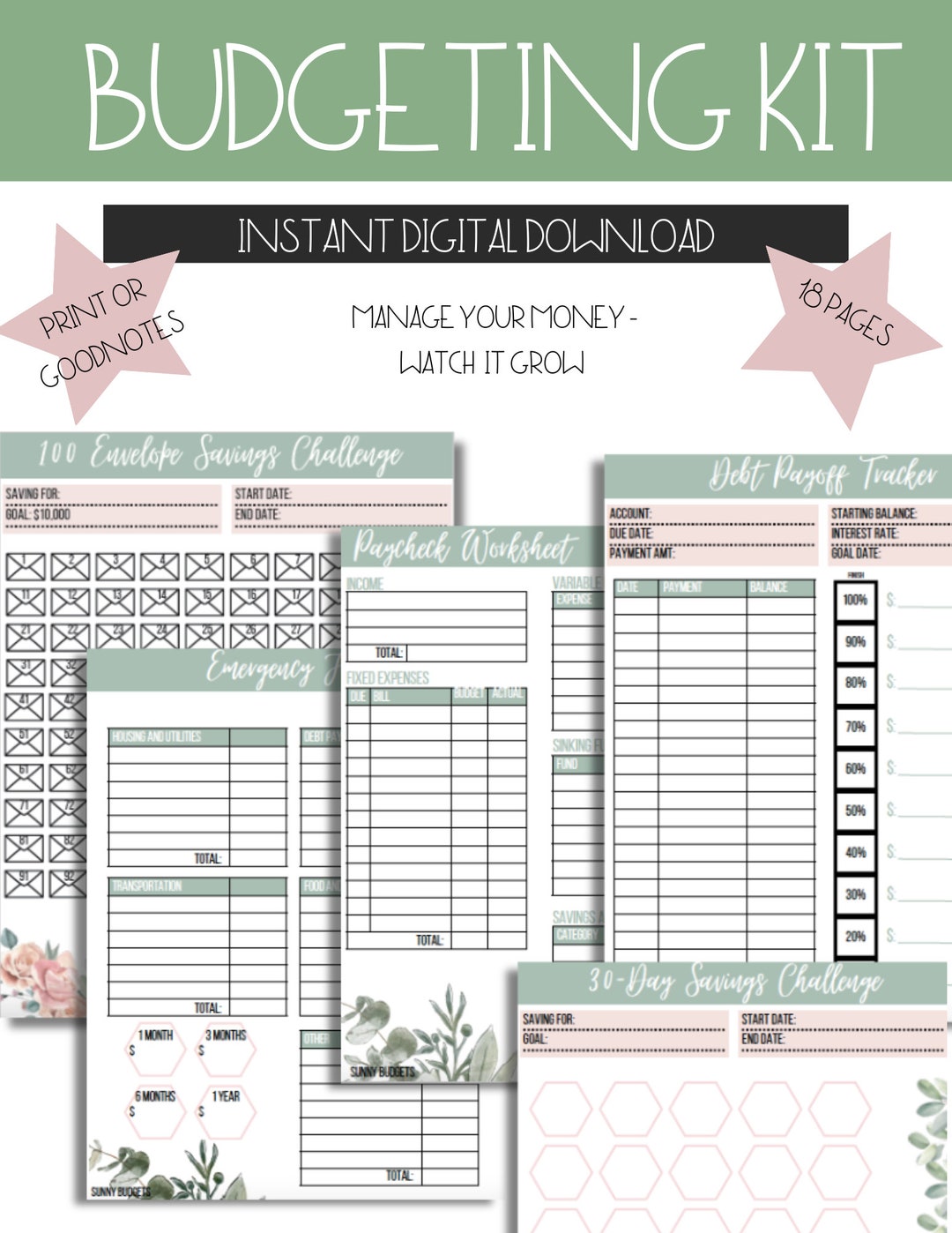 Budget Kit | Financial Planner | Printable or Digital | Monthly ...