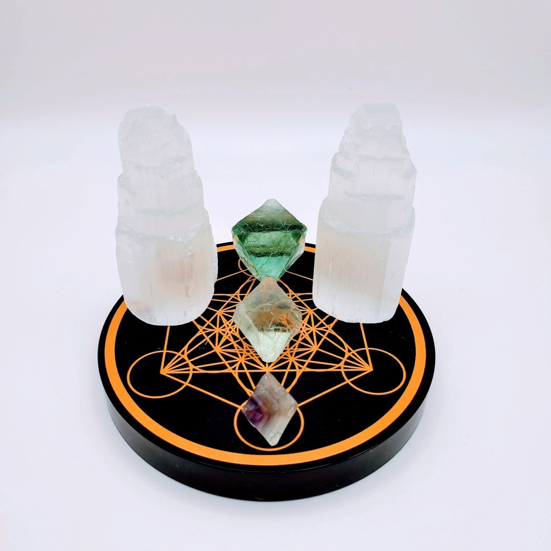 Obsidian Metatron Cube Charging Plate | Flourite Octahedron | Selenite ...