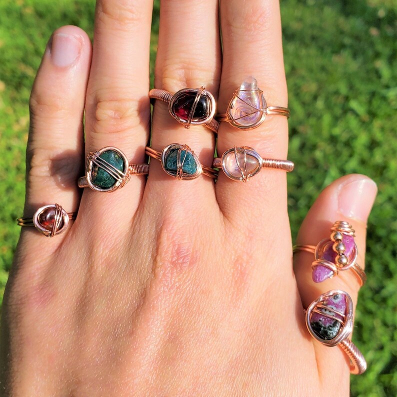 FINAL SALE] Copper & Crystal Rings | Bloodstone, Garnet, Apatite, Angel ...