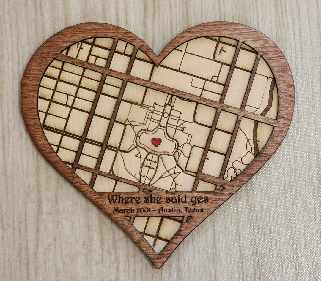Personalized Heart Map Gift | Special Occasion Custom Wood Layered ...