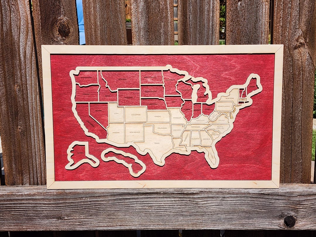 Wooden U.S. Travel Tracker Map: Personalized Wall Art, 3M State Pieces ...