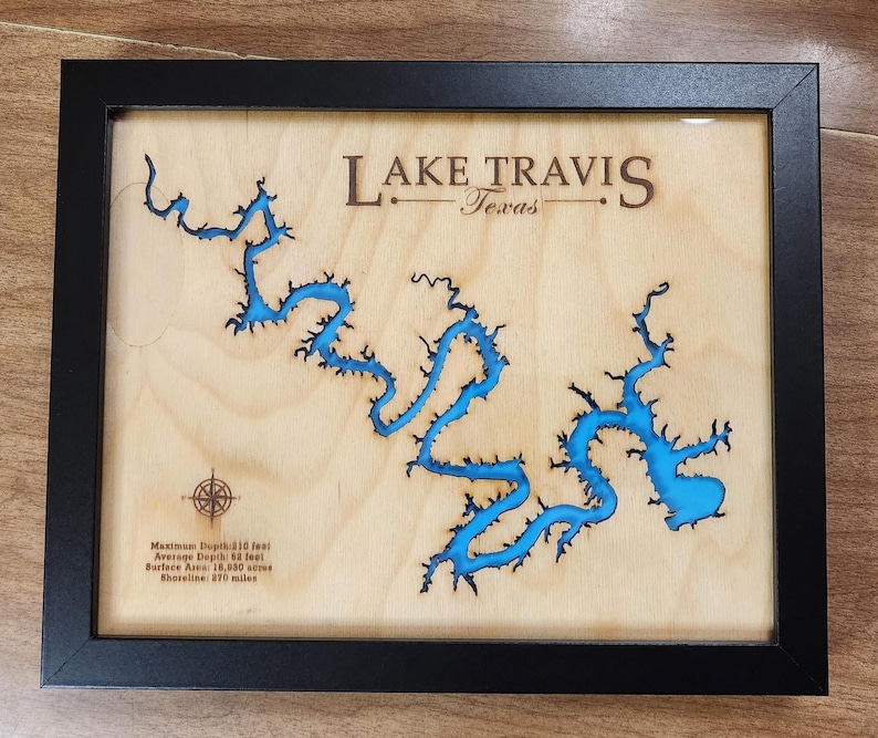 Custom Wood Lake Map: Laser Engraved Topography, Framed Art - Etsy