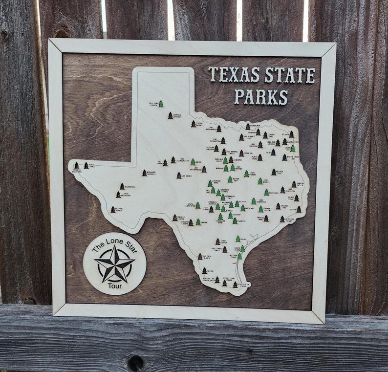 Texas State Parks Tracker Map | Customizable Wooden Travel Map | 15x15 ...
