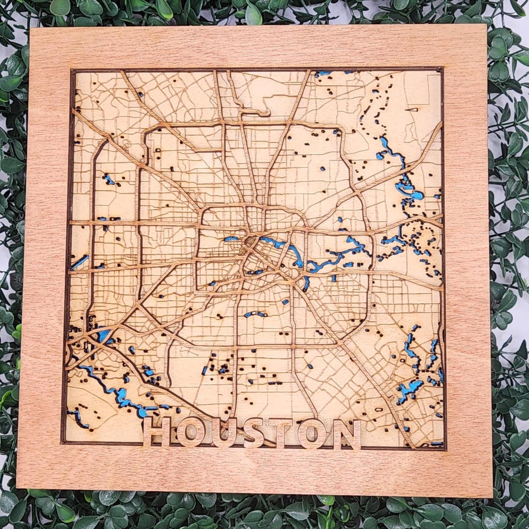 4-layer Wood Map of Houston, Texas – 8x8" Laser Cut City Map | Houston ...