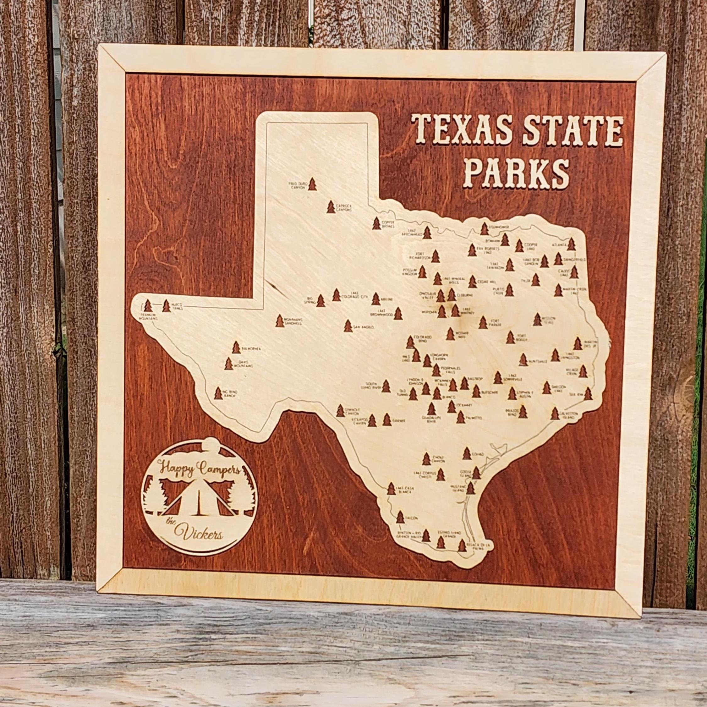 Texas State Parks Tracker Map | Customizable Wooden Travel Map | 15x15 ...