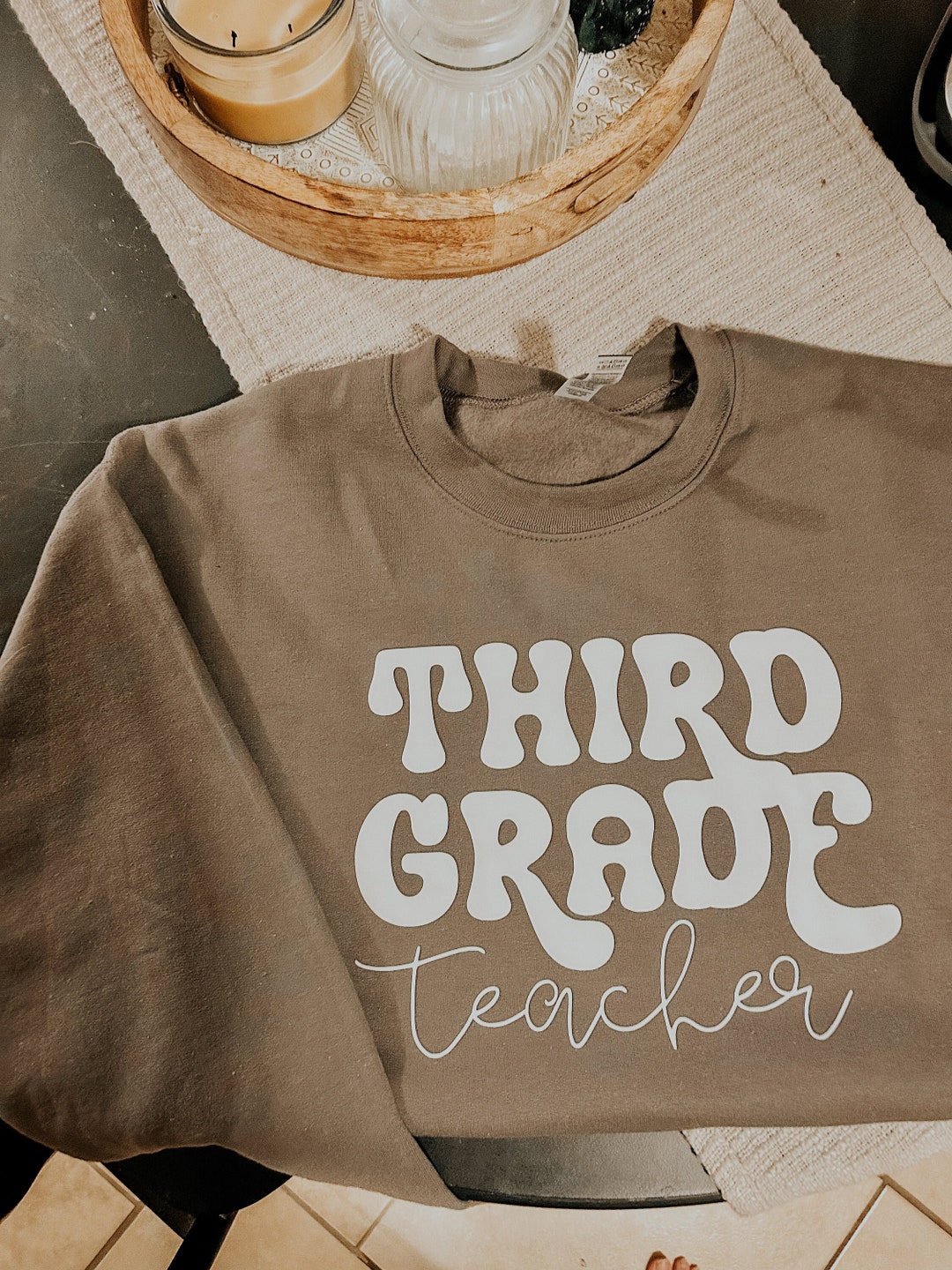 The Retro Teacher Simple Charcoal Grade Level Sweatshirt - Etsy