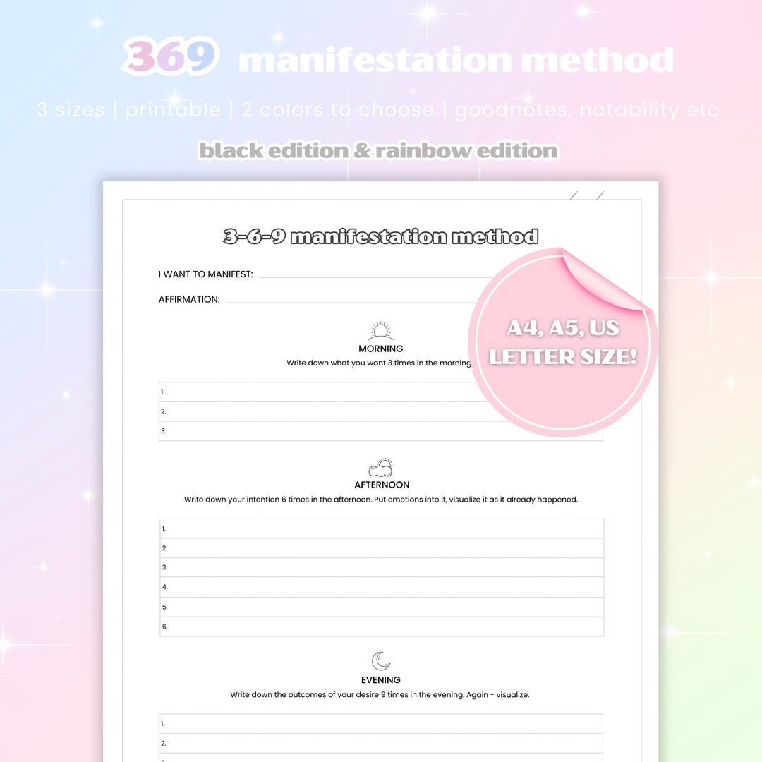 369 MANIFESTATION METHOD, Printable, Digital, Manifestation Method, Law ...