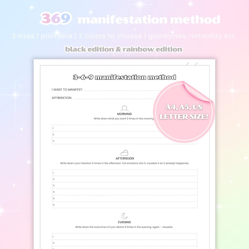 369 MANIFESTATION METHOD, Printable, Digital, Manifestation Method, Law ...