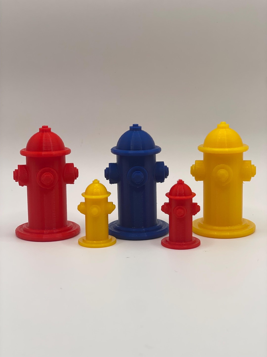 3 Mini Fire Hydrants, Red, Blue, Yellow, Plastic, Road Side Miniatures ...