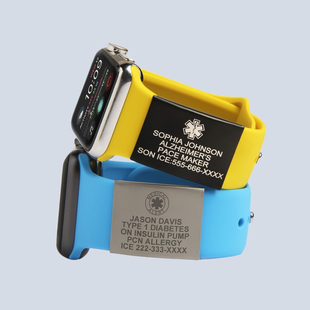 Custom Engraved Medical Alert ID Tag for Apple Watch Band Ensure Safety ...