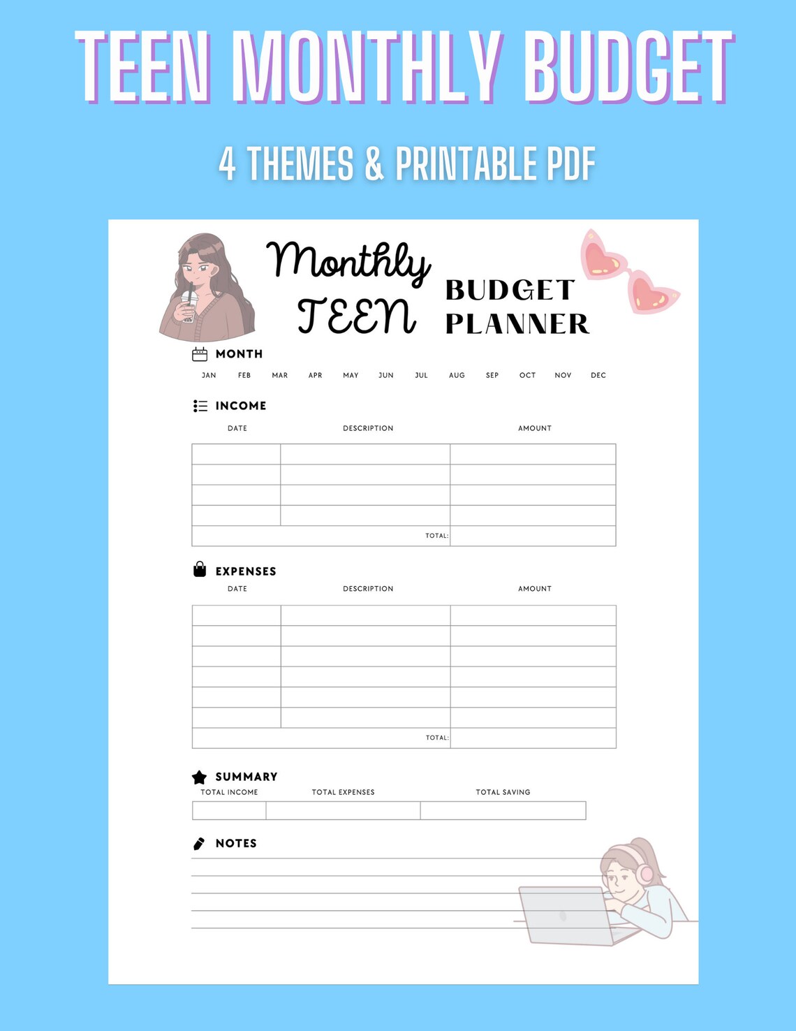 Teen Budget Planner Pdfs - Etsy