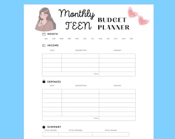 Teen Budget Binder Teenager Printable Budget Teen Budget Worksheet ...