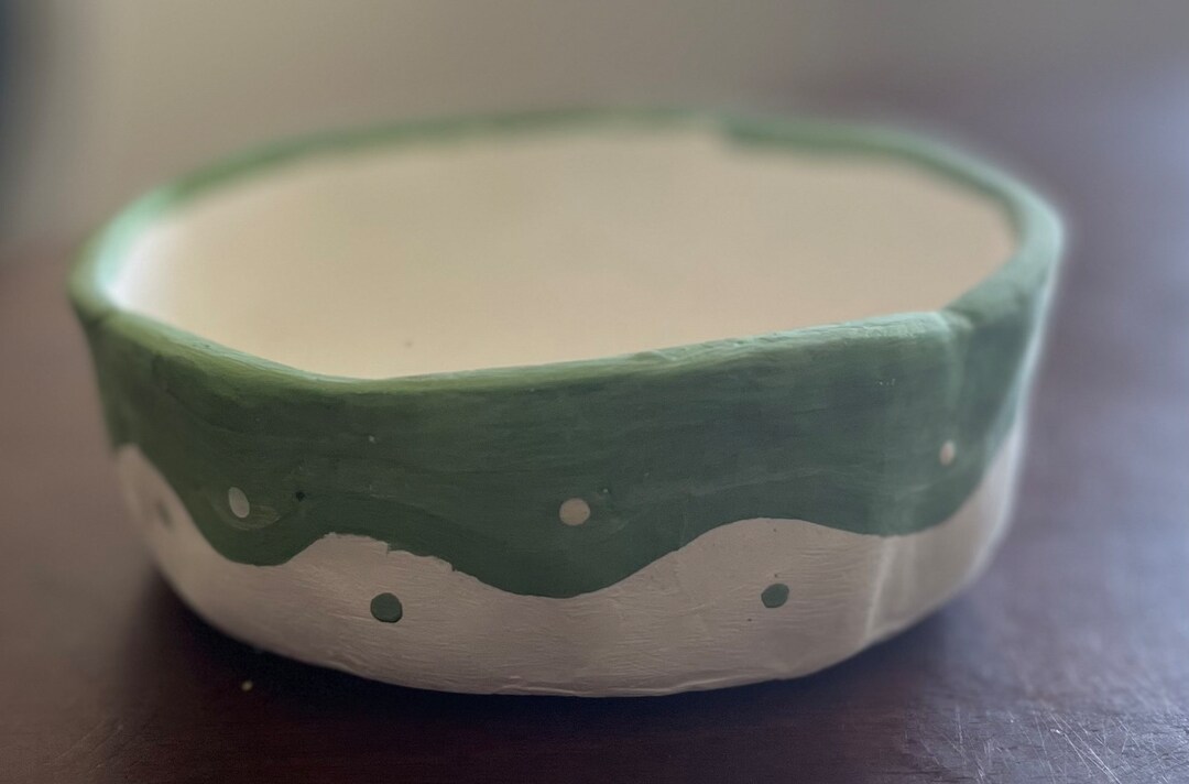 Green and White Wide Pot - Etsy