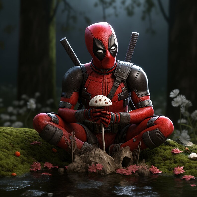 Deadpool on Mushrooms, Superhero Art Work, Superhero Wall Art, Deadpool ...