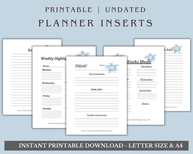 Blue Floral Printable Planner Inserts - Etsy
