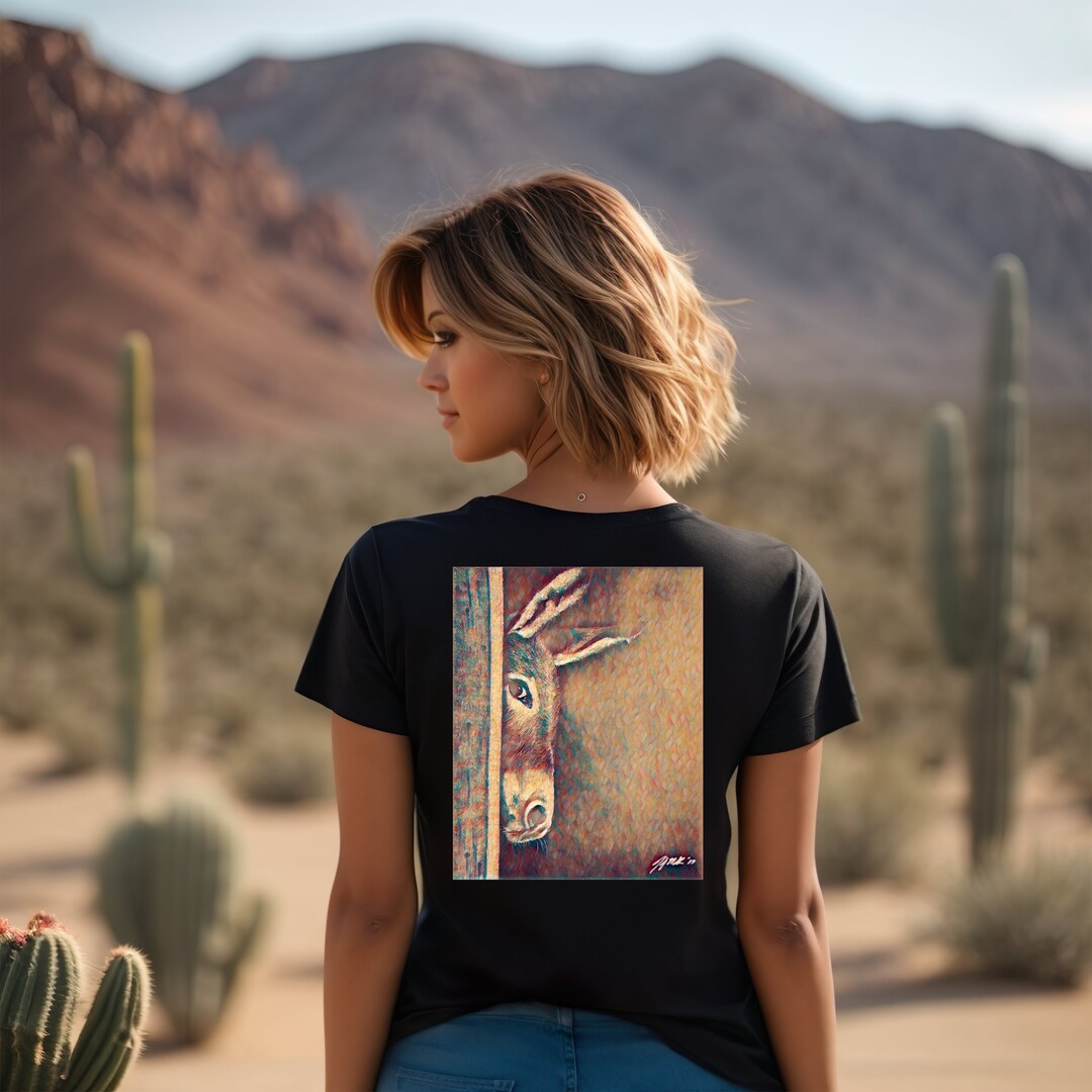 Peek-a-boo Burro Donkey Western Art Shirt Short-sleeve Unisex T-shirt ...