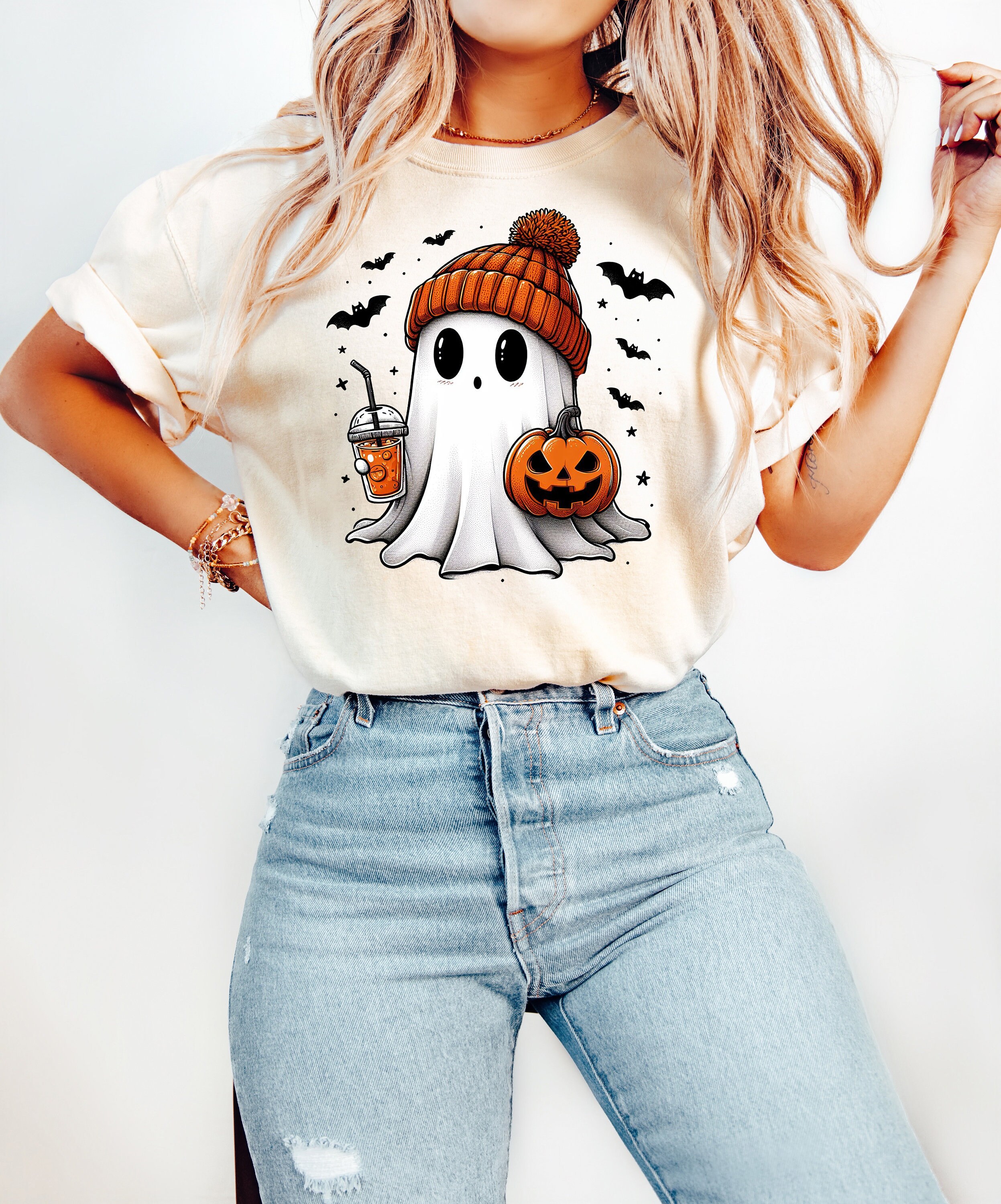 Сute Ghost Coffee Shirt, Сute Little Ghost Iced Coffee T-shirt, Boo ...
