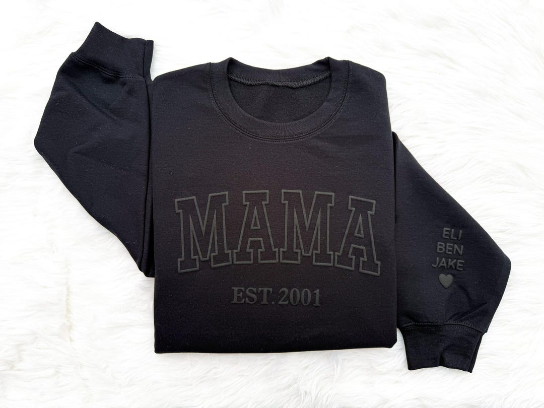 Black Puff Letters Mama Est Sweatshirt, New Mom Gift, Parent Shirt, I ...